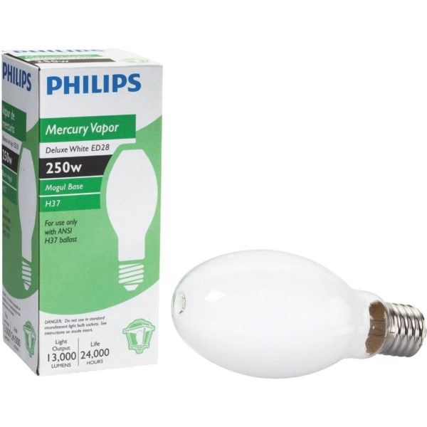 Philips 250W Coated ED28 Mogul Screw Mercury Vapor High-Intensity Light ...